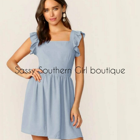 Sassy Southern Girl Boutique | Dresses | Sky Blue Ruffle Apron Mini ...